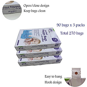 Dergik Diaper Disposal Bags for Baby,On The Go,Fresh Light Baby Powder Faint Scented,Easy Tie Handles, Diaper Bags Disposable for Diaper Sacks Poop Pet Trash Bags Or Dirty Costumes, 270 Bags, Blue