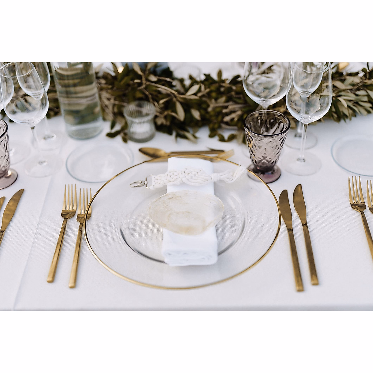 Ms Lovely Clear Glass Charger 13 Inch Dinner Plate With 0.5 CM Metallic Rim - Set of 4 - Gold