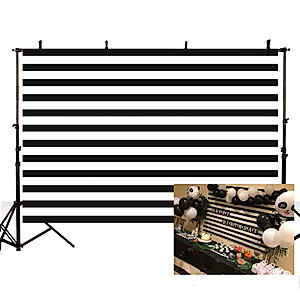 MEHOFOND Black and White Stripes Photography Backdrop Props Happy Birthday Baby Shower Party Decor Bday Banner Photo Studio Booth Background for Cake Table Supplies 5x3ft
