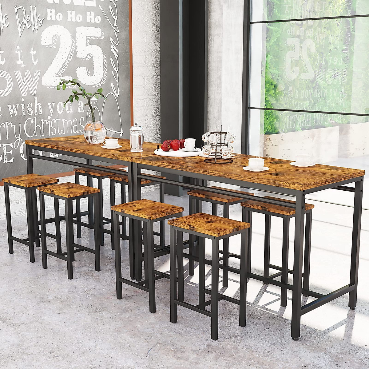 AWQM 5 Piece Bar Table Set, Modern Counter Height Dining Table and Chairs Set for 4, Wood Kitchen Table and 4 Bar Stools for Small Spaces, Apartment, Pub, Dining Room (Rustic Brown)
