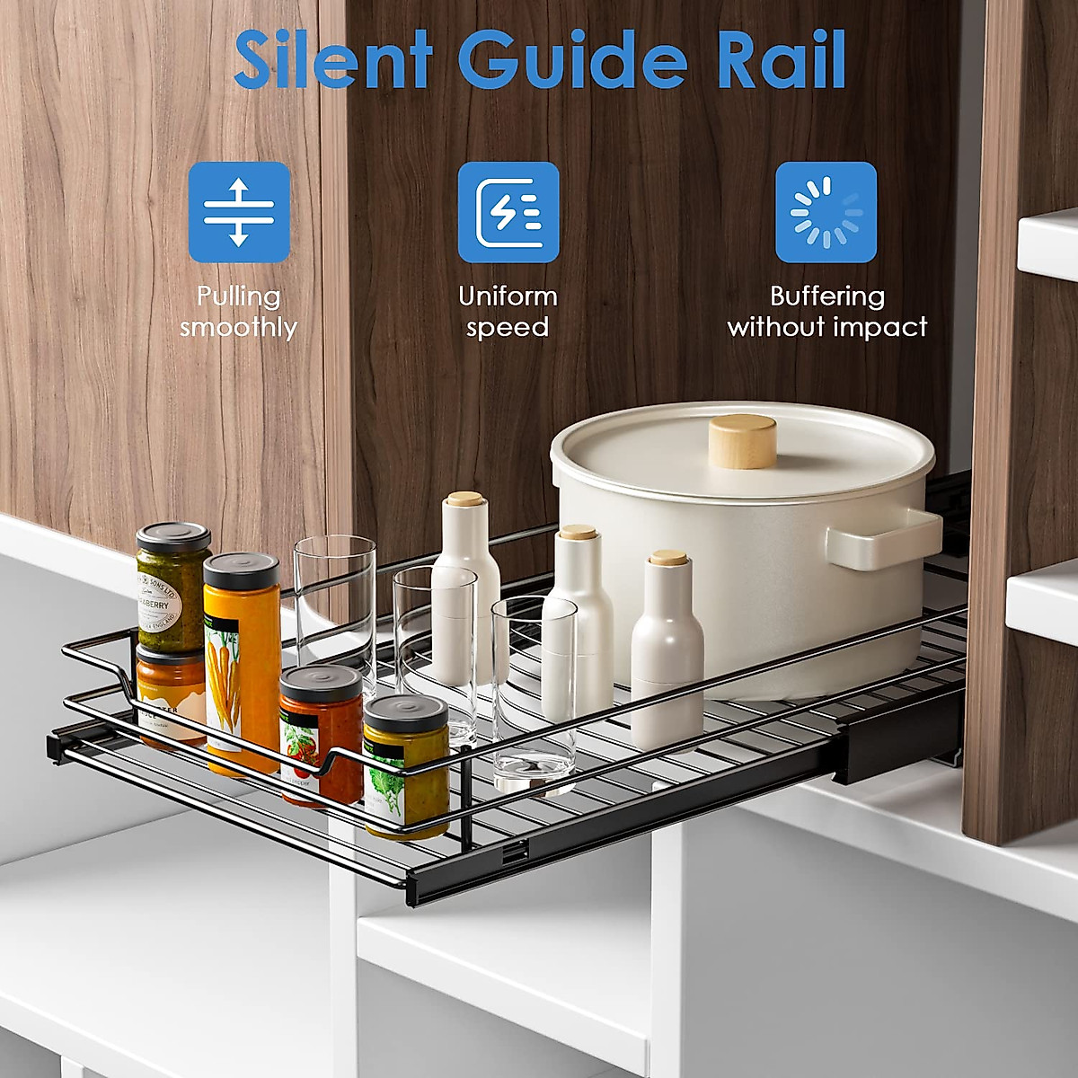 G-TING Pull Out Cabinet Organizer, Heavy Duty Slide Out Pantry Shelves Sliding Drawer Storage for Home, Kitchen, Bathroom, 12.44" W x 16.54" D, Request at Least 13 inch Cabinet Opening(Black)