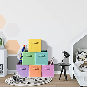 Sorbus 11 Inch Cube Storage Bins Bundle - Set of 6 Pastel Rainbow Bins & Set of 6 Purple, Pink, and Orange Bins (12 Storage Bins Total)