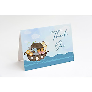 Noah's Ark Thank You Cards Two by Two Thank You Notes Twins Boy Girl Noah Noahs Arc Baby Shower Sunday School Teacher Christian Religious Noah Arc Blessing Folding Notes (24 Count)