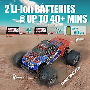 Hosim RC 4x4 Off Road Cars with 2 Batteries 1:16 All Terrain RC Monster Truck 40+ km/h Fast Buggy Remote Control Car for Adults and Children (Red)
