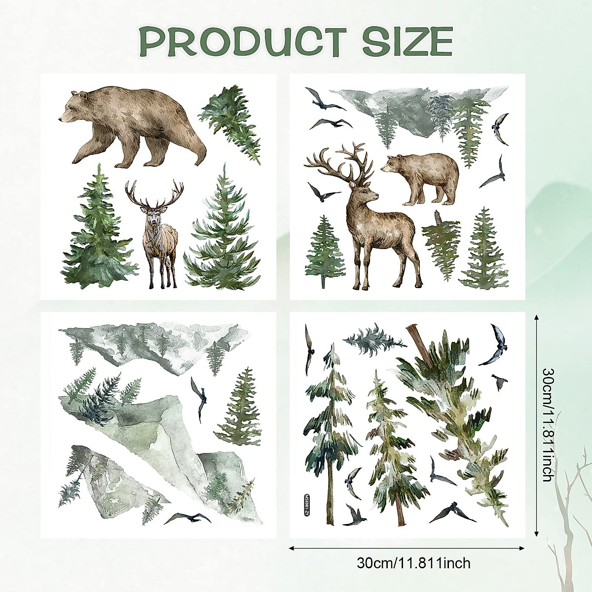 Mountain Wall Decals Large Pine Tree Wall Decals Peel and Stick Forest Tree Deer Birds Animal Wall Decals Mountain Tree Wall Stickers for Kids Room Nursery Decor