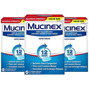 Mucinex Maximum Strength Chest Congestion Medicine for Relief, Expectorant, Lasts 12 Hours, Extended-Release Bi-Layer Tablets, 42 Count (Pack of 3)