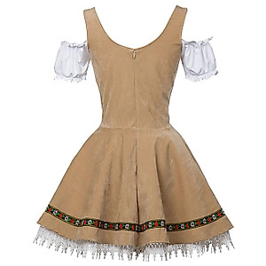 GRAJTCIN Oktoberfest Costumes Women Velvet German Bavarian Dirndl Dress Octoberfest Outfits for Halloween Carnival (S, Khaki)