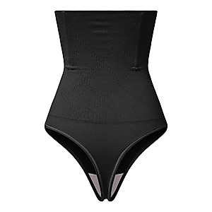 FLORATA Women's Thong Shapewear Tummy Control Butt Lifting Panties High Waist Body Shaper Briefs Black