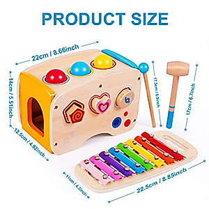 rolimate Hammering Pounding Toys Wooden Educational Toy Xylophone Shape Sorter, Birthday Gift for 1 2 Years Boy Girl Baby Toddler Kids Developmental Montessori Learning Block Toy Fine Motor (Classic)