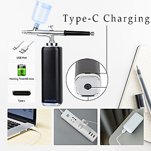 I-BEAUTEE high Pressure Airbrush Kit, Rechargeable Cordless Airbrush Compressor, Single Action Handheld Airbrush Gun, Mini Airbrush Set Portable Air Brush for Barber, Nail Art, Makeup, Model Painting