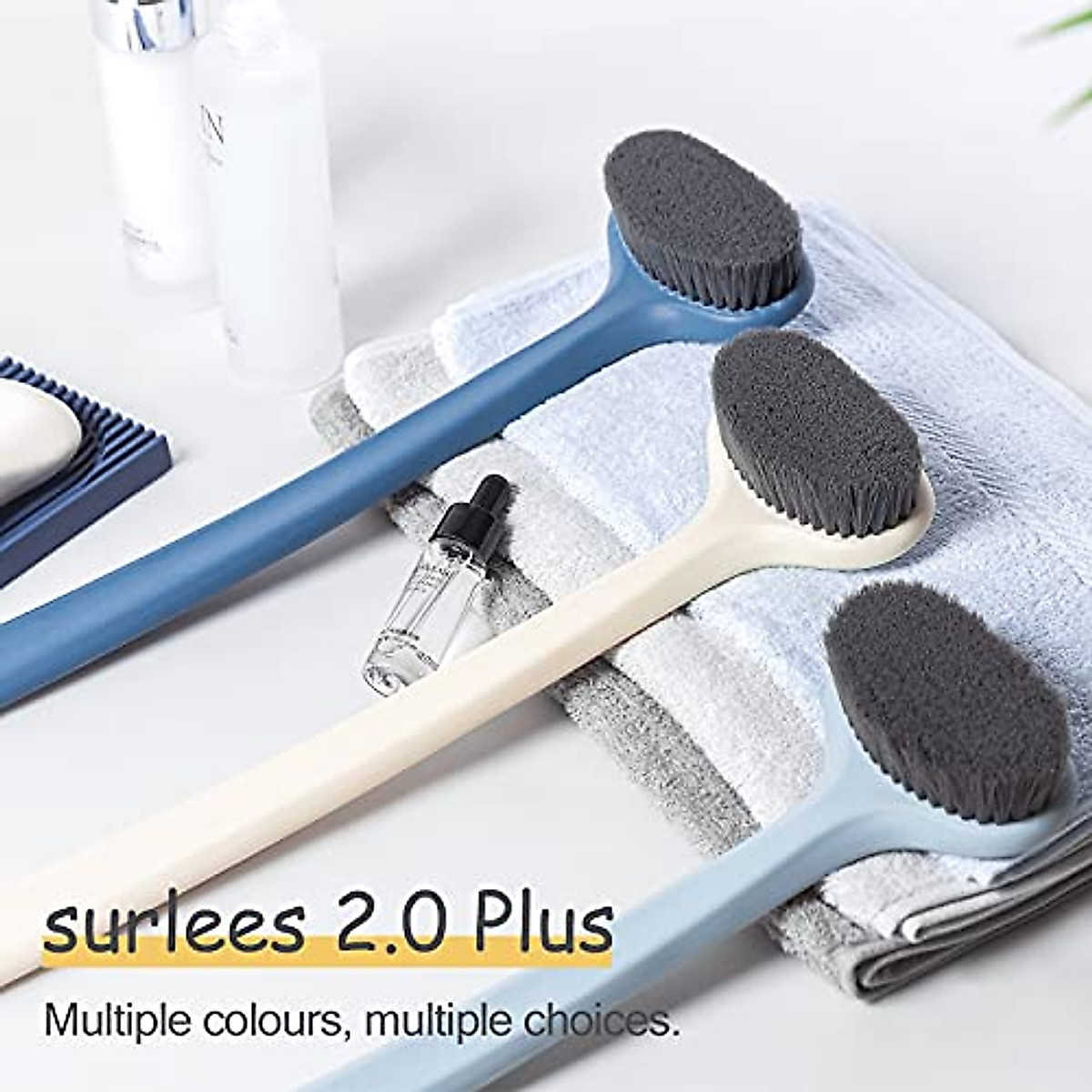Surlees 2.0 Plus - Back Scrubber for Shower for Men Women Elderly, Bath Brush, Body Brush (15'', Blue)