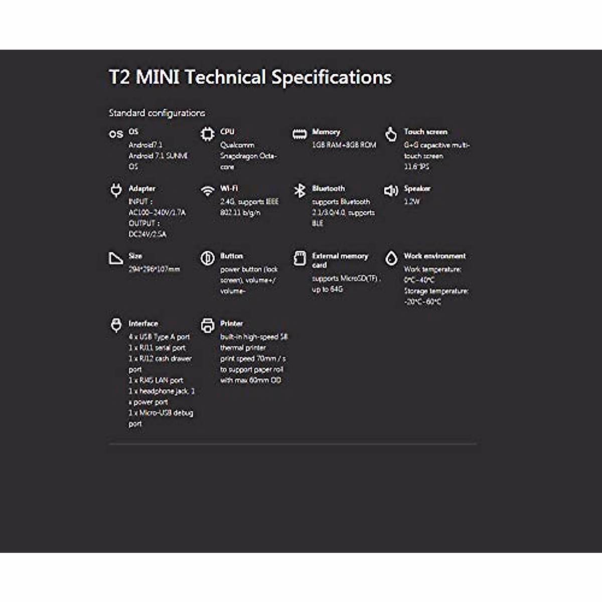 SUNMI T2mini Wireless Bluetooth Cash Register Printing Integrated Touch Screen Ordering Machine 80mm Small Ticket Printer T2 Mini