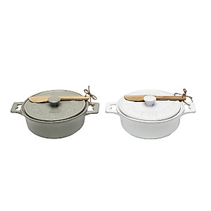 Creative Co-Op Brie Bakers with Lids & Wood Spreaders (Set of 2 Colors)