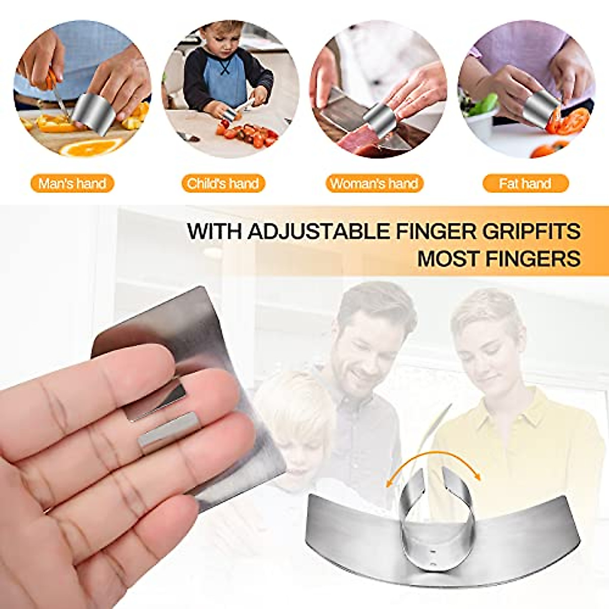 Niupiour Stainless Steel Finger Guards, 4 Packs of Finger Protectors when Cutting, Slicing, Dicing, Chopping Vegatables, Kitchen Tool Knife Shields Guards Avoid Hurting