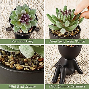 Yastouay 2 Pack Fake Succulents Plants Artificial Succulents Cute Faux Succulents in Black Human Shaped Pots Office Desk Decor for Women