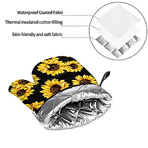 Sunflower Pattern Oven Mitts Set of 4, Kitchen Oven Mitts and Pot Holders Farmhouse, Non-Slip Heat Resistant Oven Mitts for Kitchen, Cooking, BBQ, Baking, Grillin