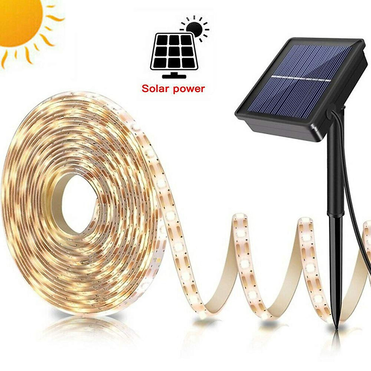 Fawcotu LED Strip Light,Waterproof Ribbon Solar Powered Christmas Fairy Light for Garden Home Decor,Cuttable(Warm White,Size:1m)