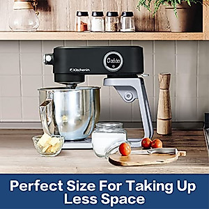 Kitchenin Metal Stand Mixer,5.3-Quart 8-Speeds Tilt-Head Food Mixer,400 Watt DC Motor Electric Mixer with 12-Wire Whip,Flat Beater,Stainless Steel Dough Hook & Pouring Shield,Black