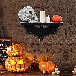 WK&YOHFY Bat Shelf Gothic Home Decor Floating Shelves-Gothic Shelves for Oddities and Curiosities-Bat Decor Spooky Hanging Shelf with 3 Double Hooks