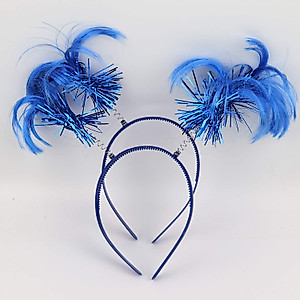 Sunshane 2 Pack Blue Ponytail Headband Feathers Head Bopper Party Accessory for Costume Party School Festivals