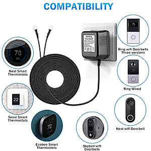 Ousaly Doorbell Power Adapter, 24V Transformer Compatible with Ring Doorbell,Video Doorbell,Nest, Ecobee, Sensi and Honeywell Thermostats, 24 Volt 500mA C-Wired AC Plug in Cord,C Wire Adapter 16.4FT…