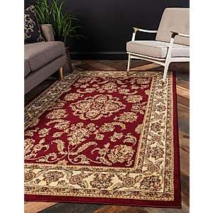 Unique Loom Voyage Collection Traditional Oriental Classic Intricate Design Area Rug (7' 0 x 10' 0 Rectangular, Red/Tan)