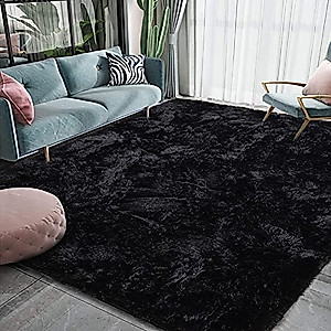 HOMORE Luxury Fluffy Area Rug Modern Shag Rugs for Bedroom Living Room, Super Soft and Comfy Carpet, Cute Carpets for Kids Nursery Girls Home, 4x6 Feet Black