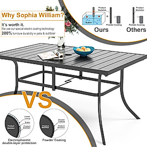 Sophia & William 7 Pieces Patio Dining Furniture with 13 Ft Navy Double-Sided Twin Umbrella, Outdoor Rattan Chairs & Metal Table Set with Cushions and 1.57" Umbrella Hole for Backyard Porch Poolside