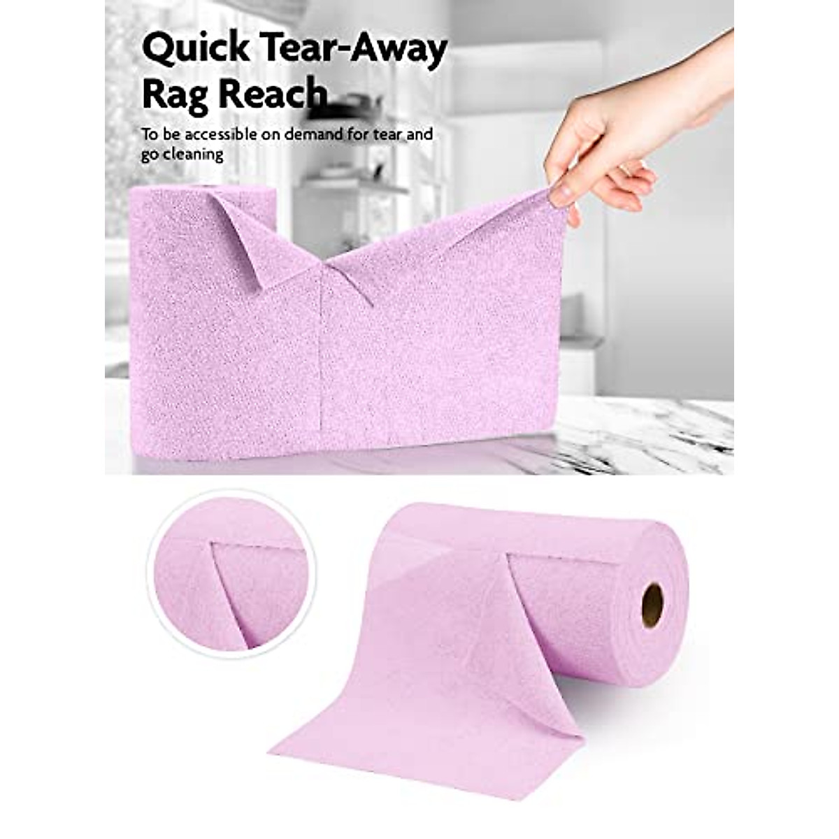 Fantasticlean Microfiber Cleaning Cloth Roll -75 Pack, Tear Away Towels, 12" x 12", Reusable Washable Rags (Purple)