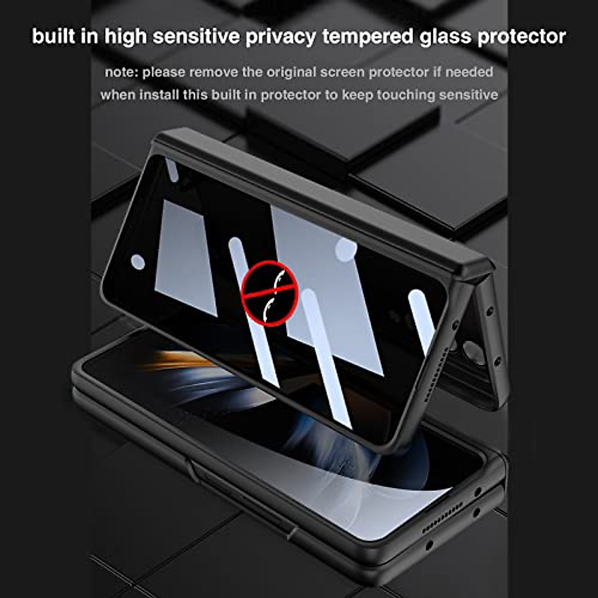 Libeagle Compatible with Samsung Galaxy Z Fold 4 Case [Built-in Privacy Screen Protector][Magnetic Hinge Protection][Adjustable Kickstand][Wireless Charging][Thin & Slim] Cover 5G 2022-Black