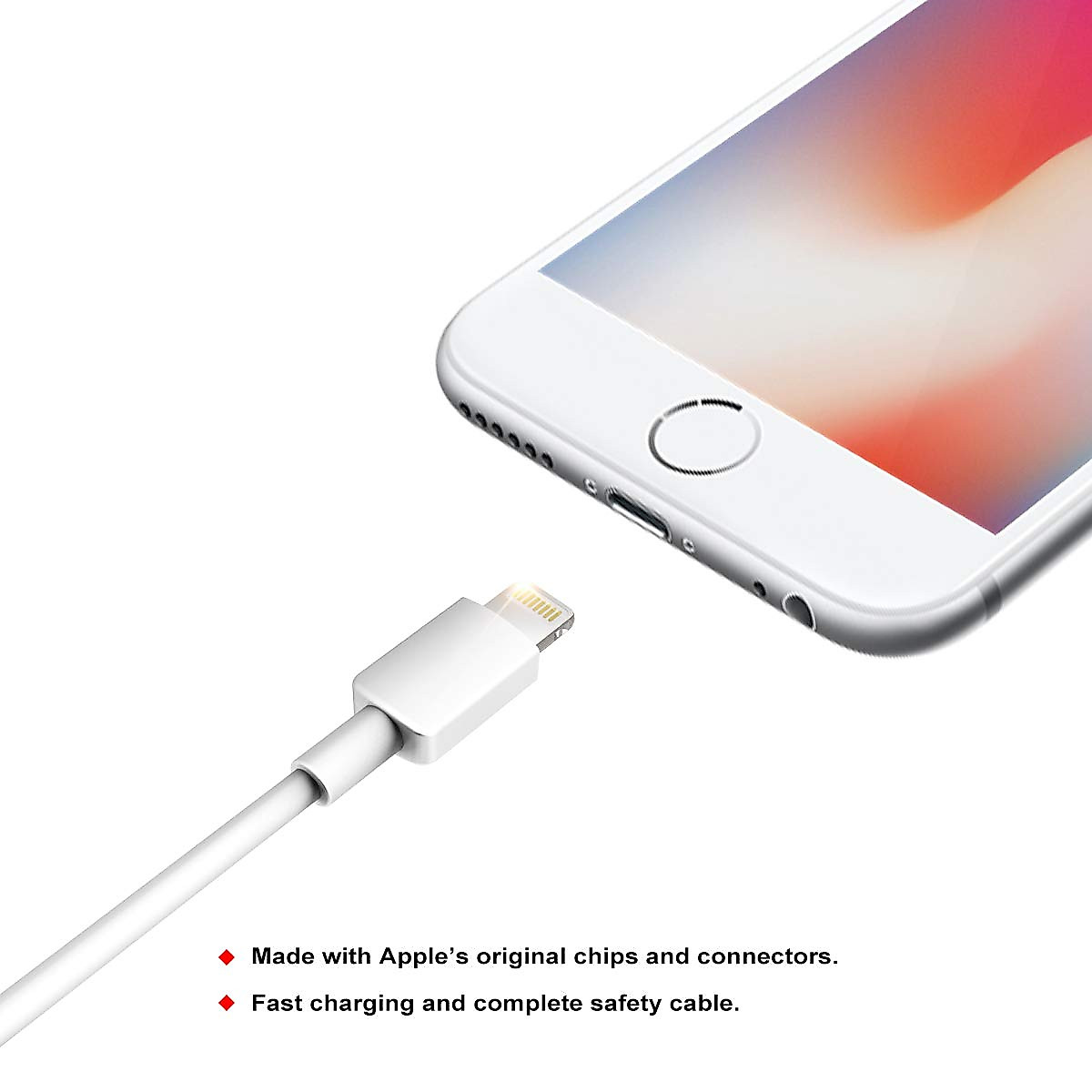 K123 Keytech Apple MFi Certified USB Lightning Cable 3ft iPhone Charger Cord 1M Premium White Data Cable for ipad, iPhone Xs/Xs Max/XR/X/8/8 Plus/7/7 Plus/6/6 Plus/5