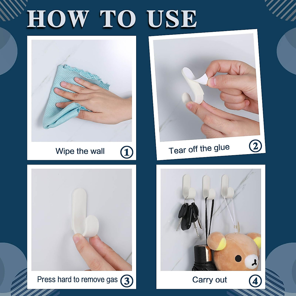 Yulejo Plastic Adhesive Hooks Adhesive White Hooks Wall Hangers Door Hooks for Hanging Towels, Jackets, Kitchenware and Light Strip (20)