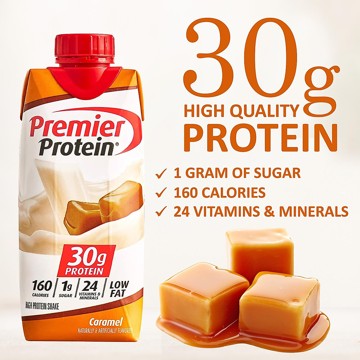 Premier Protein Shake Caramel| 30g Protien Shakes 11 Fl oz in The Award Box Packaging (6 Pack)