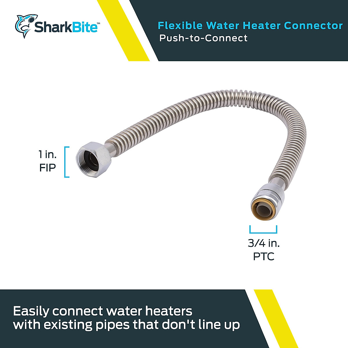 SharkBite 3/4 Inch x 1 Inch FIP x 24 Inch Stainless Steel Corrugated Flexible Water Softener Connector, Push to Connect Brass Plumbing Fitting, PEX Pipe, Copper, CPVC, PE-RT, SS3086FLEX24LF