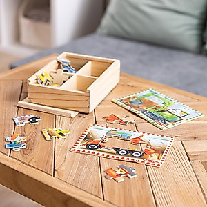 Melissa & Doug Construction Vehicles 4-in-1 Wooden Jigsaw Puzzles in a Box (48 pcs) - FSC Certified