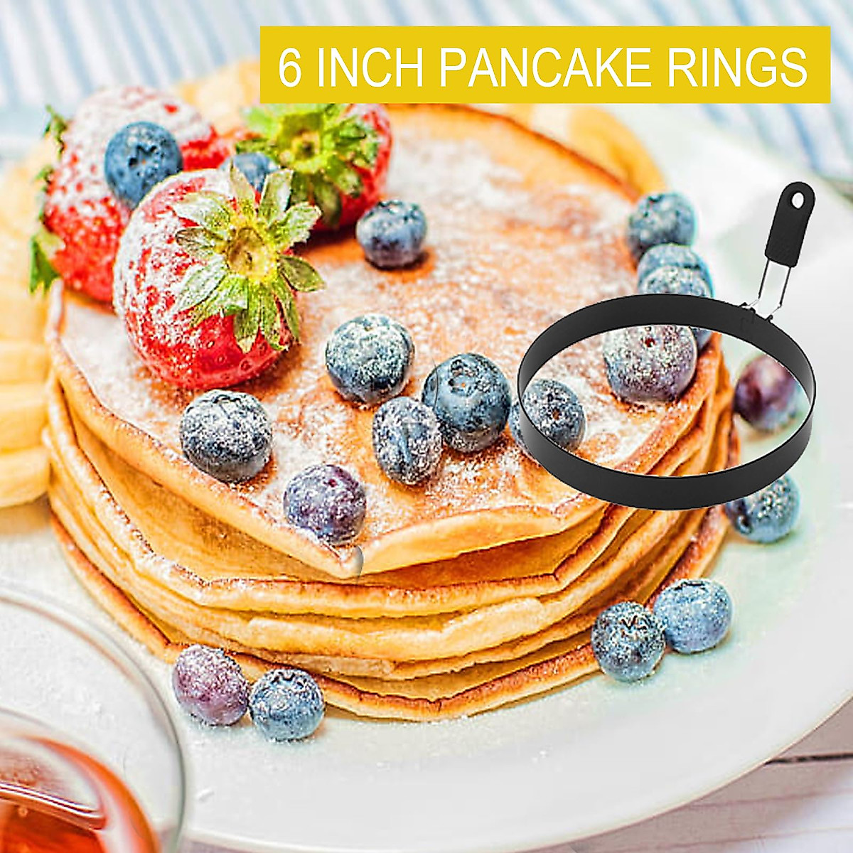 4 Packs Omelet Ring & Pancakes Ring & Egg Ring Set for Griddle,Non-stick Stainless Steel 8" Omelette Ring 6" Pancake Rings 4" Crumpet Ring,3" Egg Ring,Griddle Crepe Ring Egg Maker with Silicone Handle