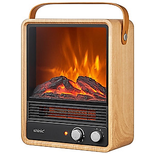 Shinic Portable Electric Fireplace Heaters with Crackling Sound & Realistic Flame,1500W/750W Space Heater, Safety Protection, Portable Fireplace Heater for Indoor UseHome Office Christmas Decoration