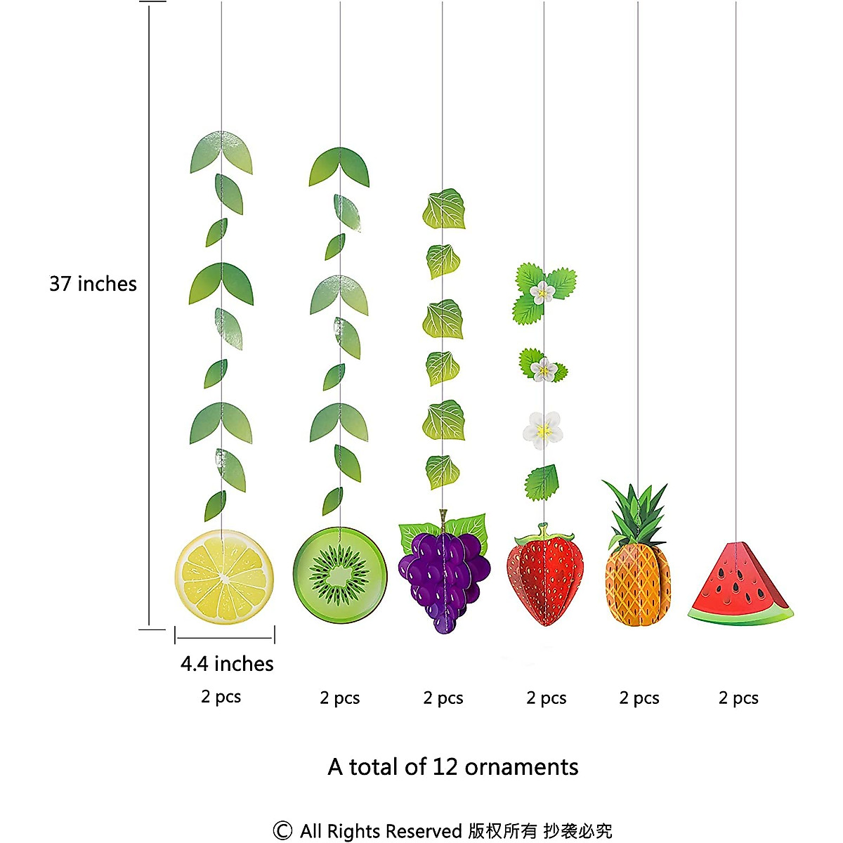 12 Strings Fruit Garlands for Kids Birthday Party Decorations Fruit Birthday Banner for Holiday Luau Tropical Theme Party Supplies Baby Shower Decorations