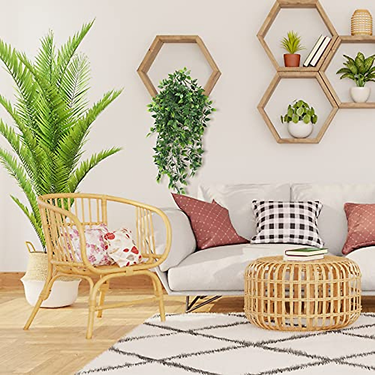 Whonline Artificial Hanging Plants Small Fake Potted Plants, Faux Plants for Indoor Outdoor Aesthetic Office Living Room Shelf Decor (1 Pack)