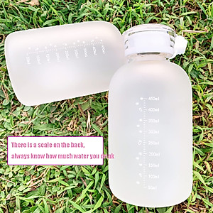 JZSMY 480ml Milk Juice Cute Water Bottle with Scale 2 Lids Little daisy Matte Portable Transparent Water Cup Glass Bottles Creative Handy Cup with Straw and Straw Plug (Transparent 6 flowers)