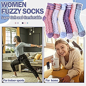 ANTSANG Womens Fuzzy Socks Slipper Winter Fluffy Cozy Cabin Warm Soft Fleece Comfy Home Christmas Gift Stocking Stuffers for Teen Girls(Mix Color A (6 Pairs))