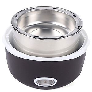 Portable Electric Heating Bento Lunch Box,Food Storage Warmer Container Rice Cooker Food Steamer (1.3L-Brown)
