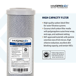 Hydronix 4 Pack Carbon Block Water Filters Coconut Shell CTO for Whole House, RO, DI, Hydroponics - 10" x 2.5", 5 Micron