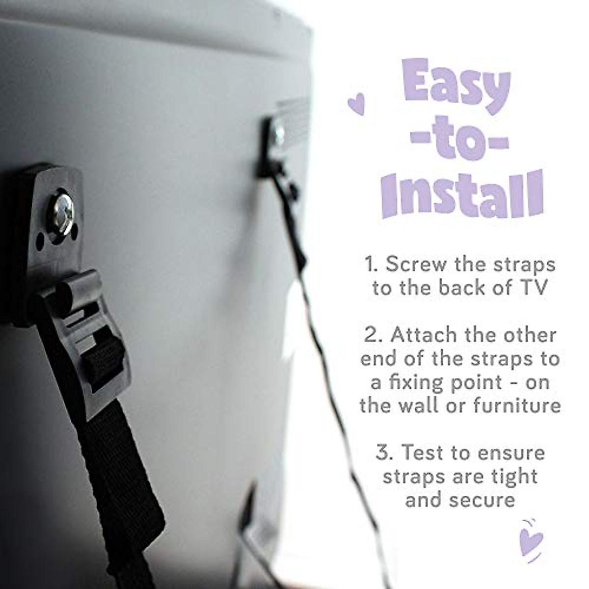 Baby Proof Furniture Safety Straps, Adjustable Wall Anchors and Earthquake Straps for Bookshelf and TV Stand, Baby Safety Products by Ashtonbee, Pack of 2