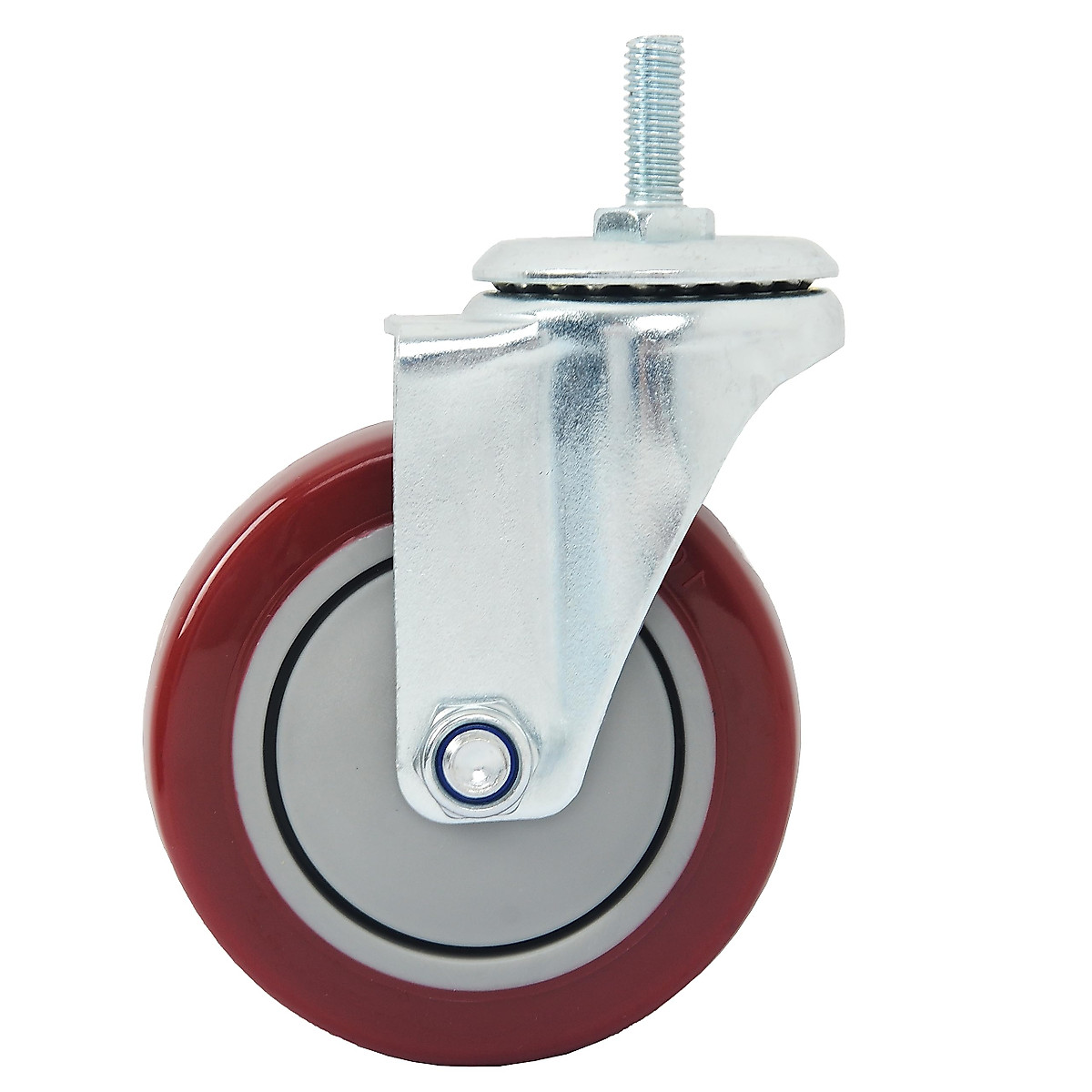 Finnhomy Swivel Caster Wheels 4 Inch Threaded Stem Casters Set of 4 Heavy Duty 3/8"-16 x 1" Anti-wear Polyurethane Industrial Castor Wheels for Cart/Furniture Load Bearing 2200 Lbs Smooth Casters Red