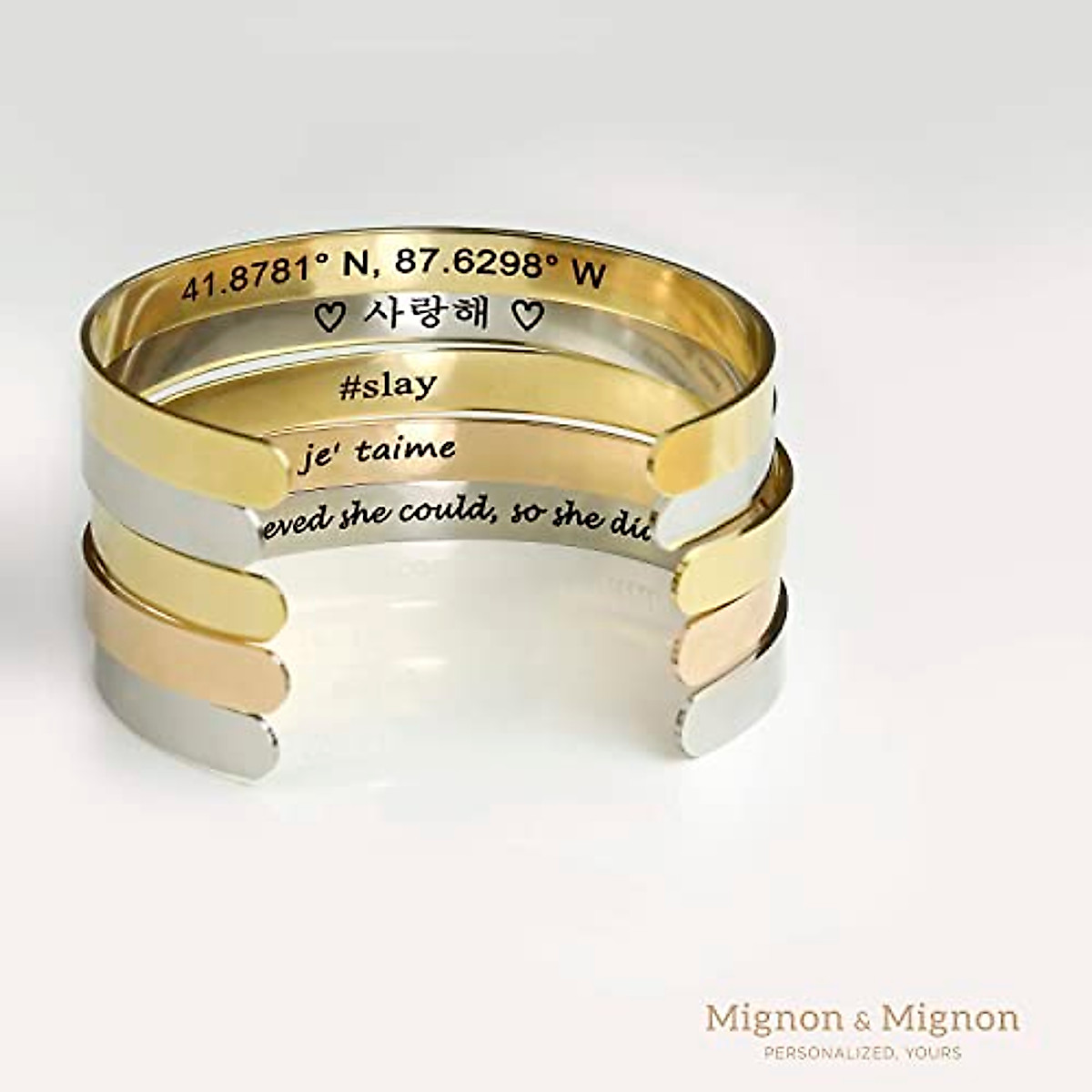 Cuff Engraved Bracelet Graduation Gift for Her Teacher Appteciation Personalized Bangle for Women Custom Name Inspirational Friendship Bridesmaid Proposal Coordinate - FBR