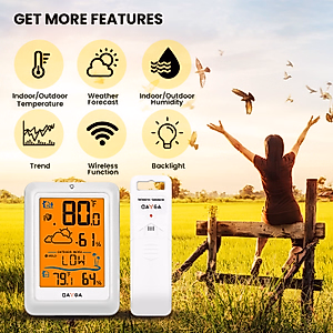 BAYGA Indoor Outdoor Thermometer Wireless Digital Hygrometer, High Precision Temperature Humidity Gauge Monitor with 330ft Range Remote Sensor, Backlight Room Thermometer with Outdoor Index