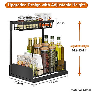 JTAGOO Under Sink Organizers and Storage, Metal L-shape Kitchen Organization 2-Tier Sliding Cabinet Organizer, Under Bathroom Sink Cabinet Organizer Shelf with Drawers, Black, 1 Pack