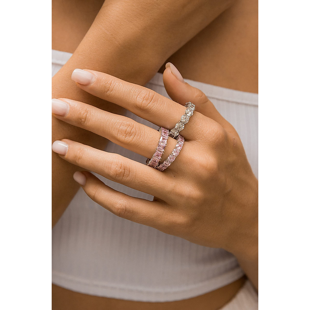 PORI JEWELERS 925 Solid Sterling Silver Round Cut 4MM Cubic Zirconia Eternity Wedding Band Ring For Women (White, 6)