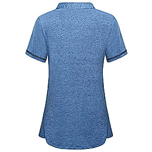 Workout Tops for Women Golf Tennis Polo Shirts Short Sleeve V Neck Loose Fit Plain Yoga T-Shirts Blue